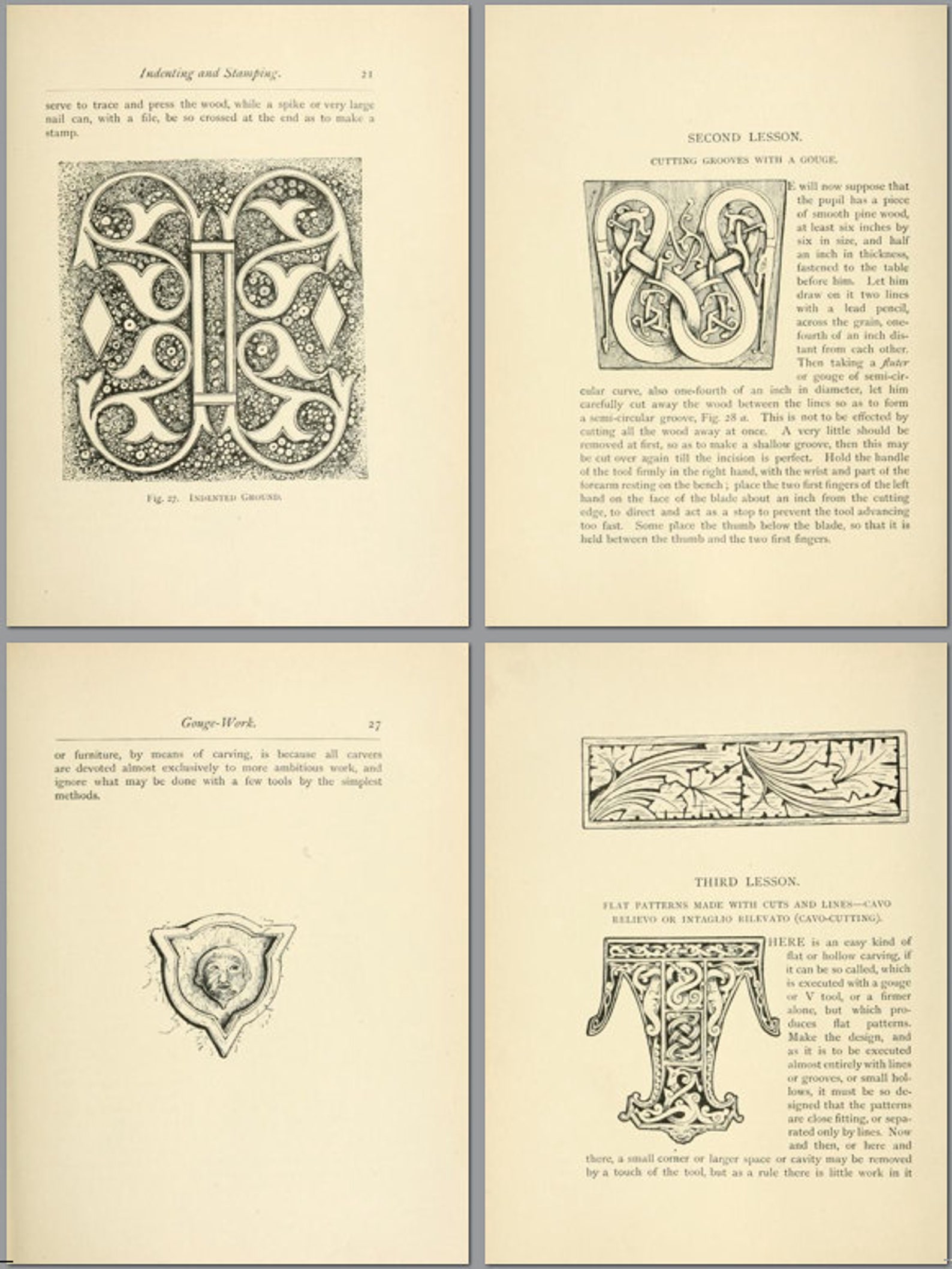 WOOD CARVING LESSONS Rare Illustrated Book of 20 Lessons Teaching ...