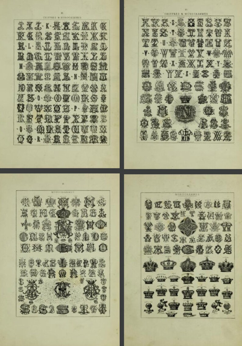 1500 MONOGRAMS and 17 ALPHABETS 80 Pages Printable Old French Pattern ...