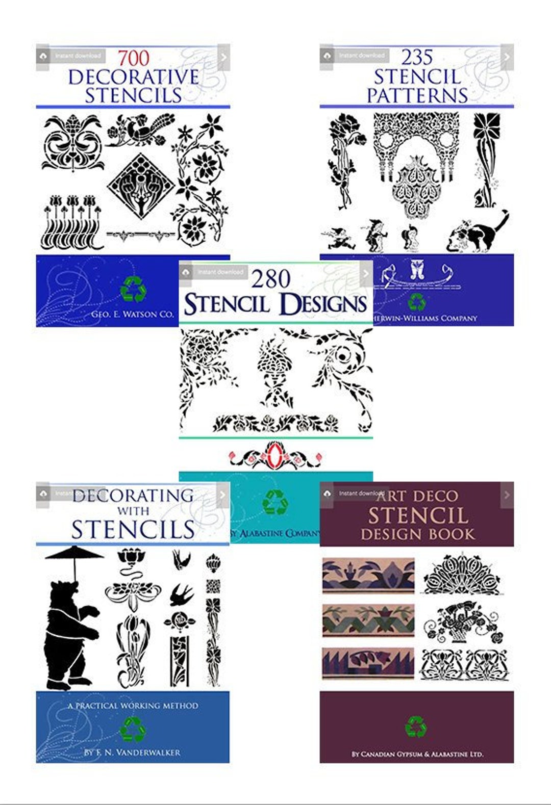 Rare Collection of 5xdecorative STENCIL PATTERN Books for All Crafting ...