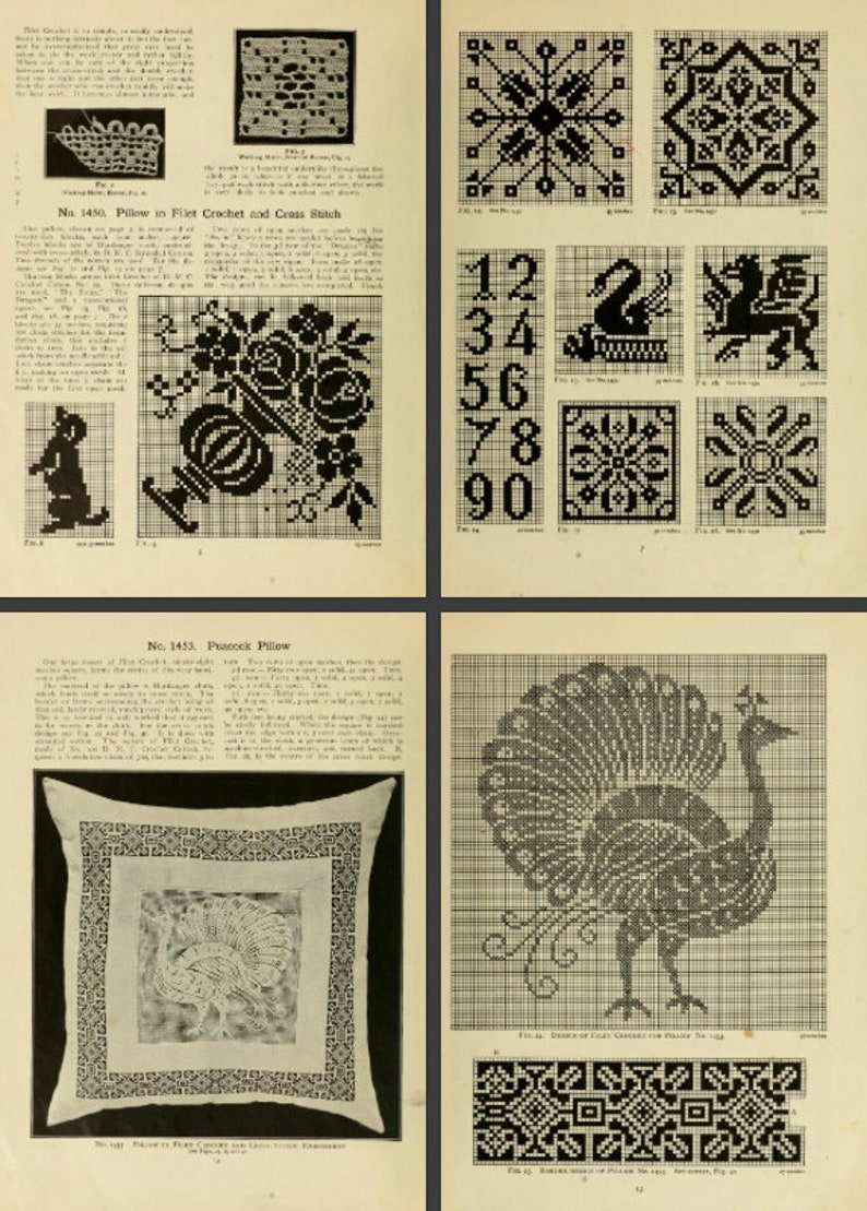 The Filet CROCHET PATTERN Book 119 Design Templates 17 | Etsy