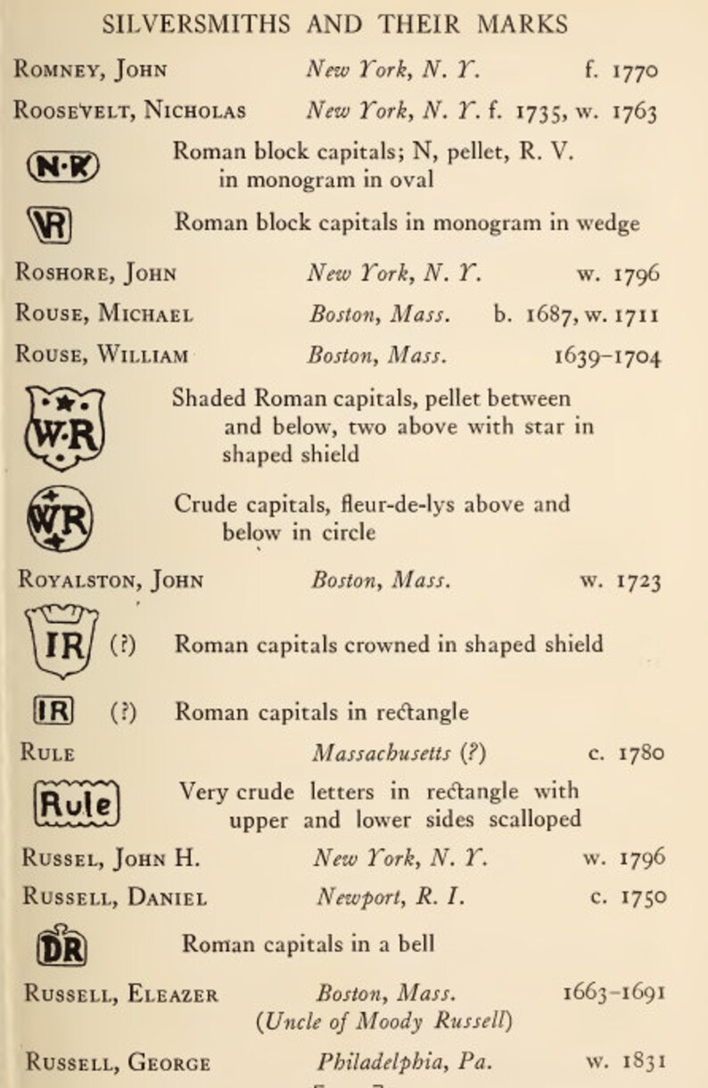 Early AMERICAN SILVERSMITHS MARKS Rare Reference Hallmarks Book for ...