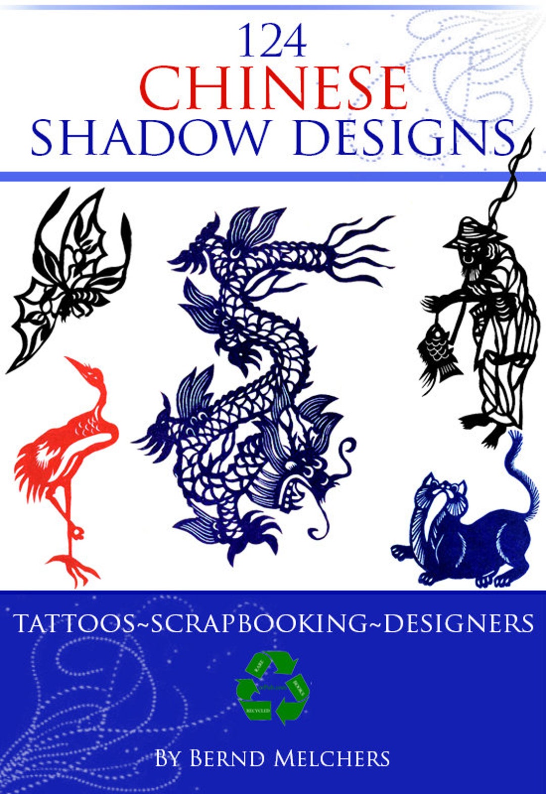 124 CHINESE SHADOW DESIGNS Rare 1921 Black Blue and Red Illustrations ...