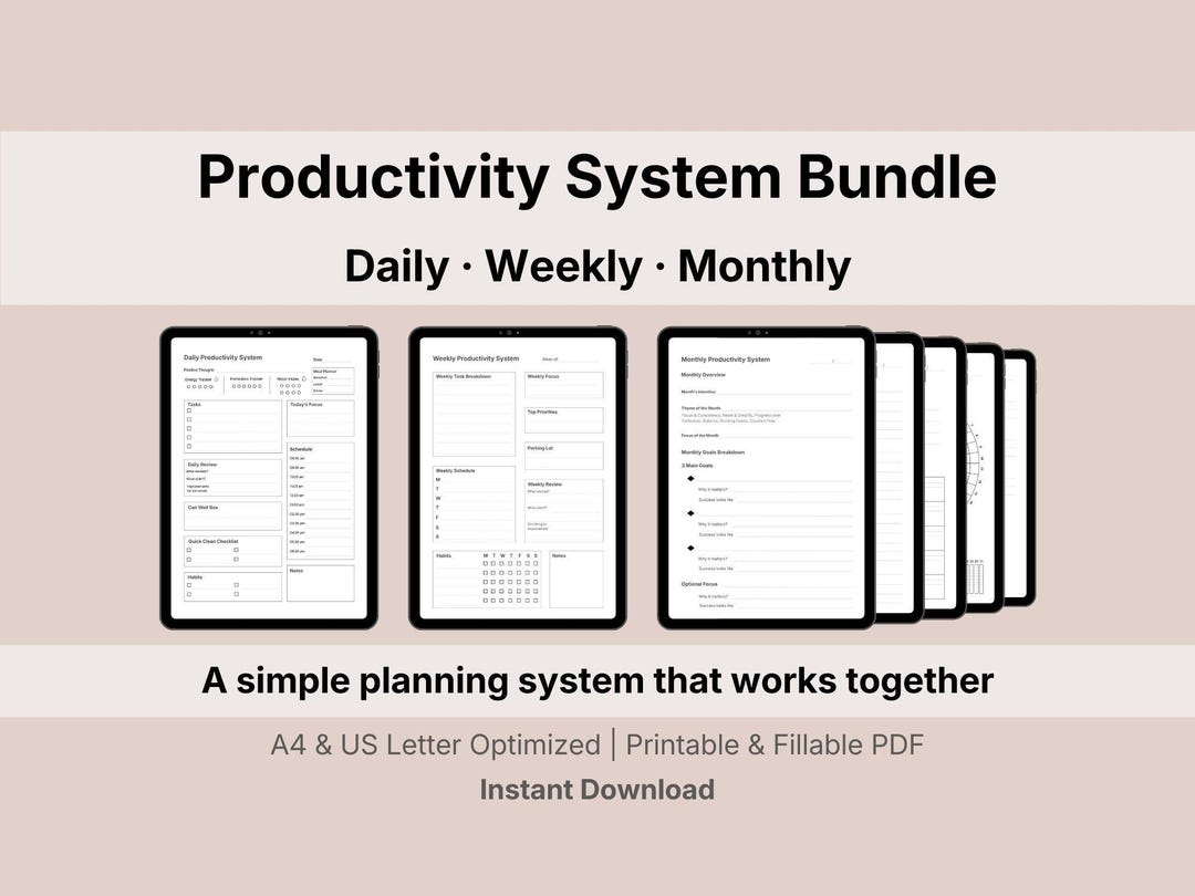 Daily, Weekly & Monthly Productivity System Bundle | Simple Planning ...