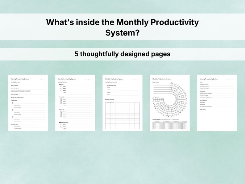Monthly Productivity System Printable | Simple Monthly Planner PDF ...