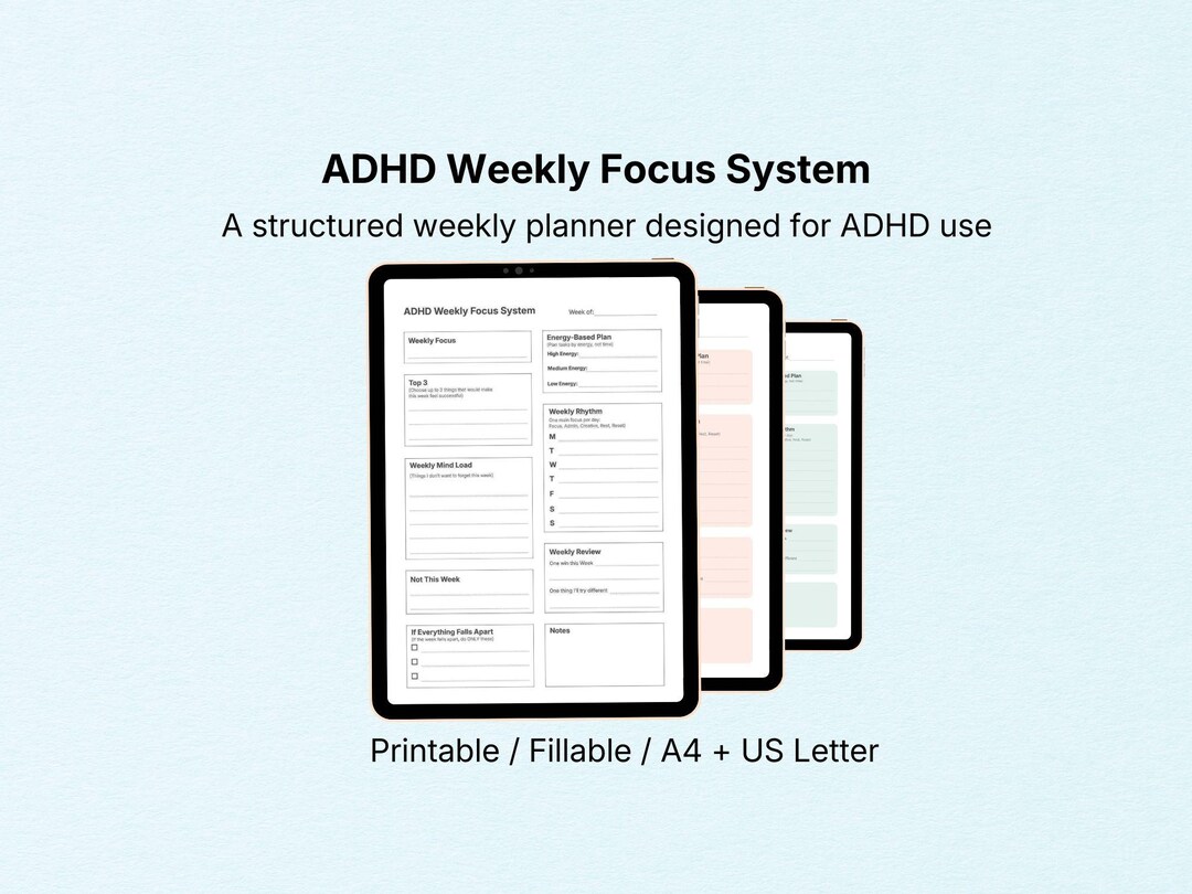 ADHD Weekly Focus System | Printable Weekly Planner | Adhd-friendly ...