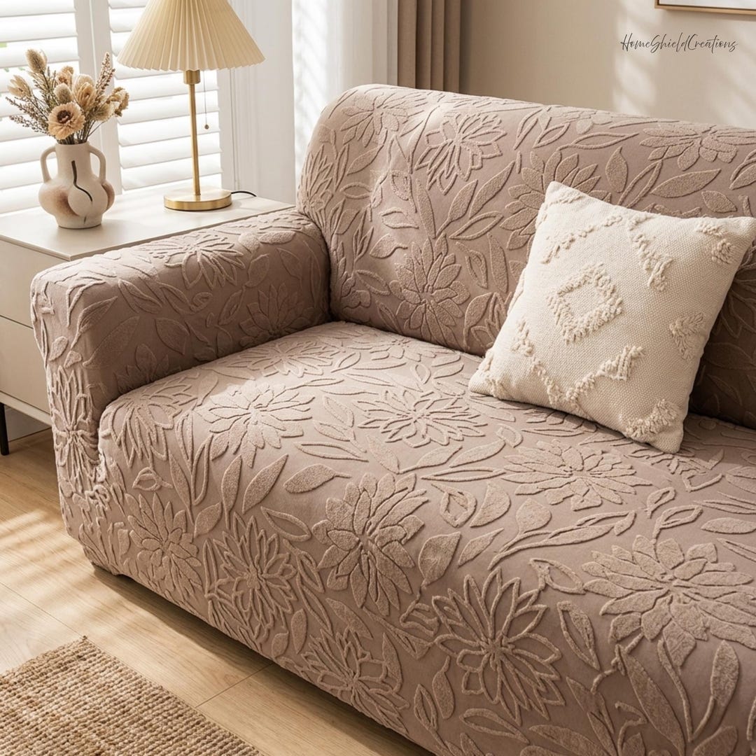 Floral Jacquard Sofa Cover, Stretch Couch Slipcover Protector 1-4 ...