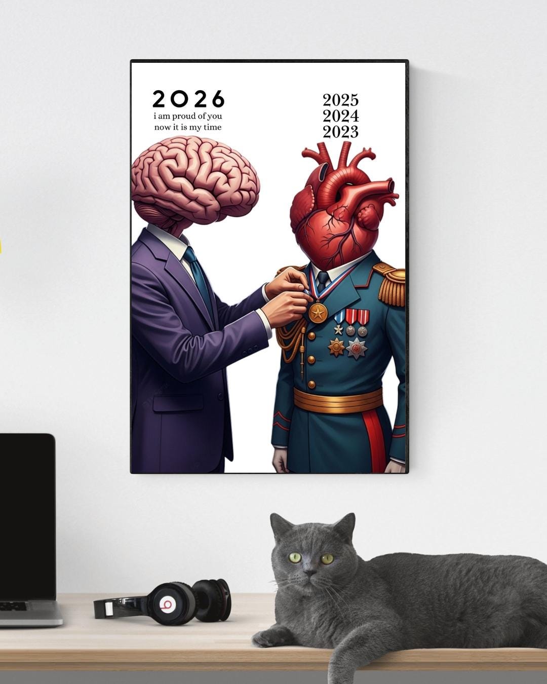 Brain Vs Heart Art Print, 2026 Motivation Poster, Mind and Heart ...