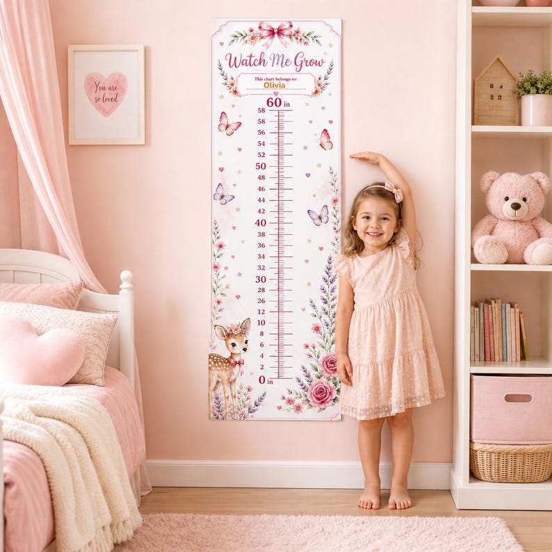 Floral Deer Growth Chart Ruler| Height Chart for Girls Nursery| Baby ...