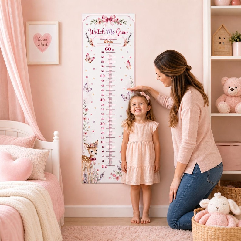 Floral Deer Growth Chart Ruler| Height Chart for Girls Nursery| Baby ...