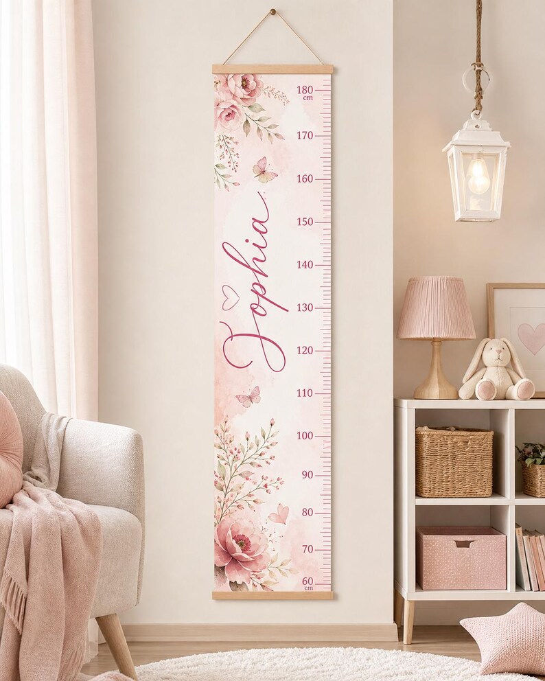 Floral Deer Growth Chart Ruler| Height Chart for Girls Nursery| Baby ...