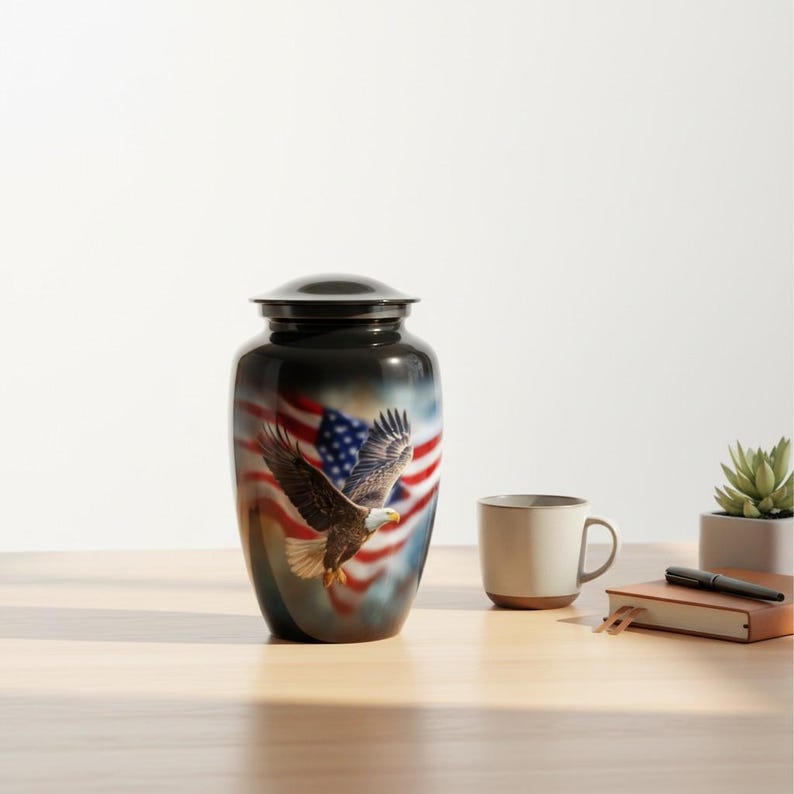 Patriotic Bald Eagle American Flag Cremation Urn, Adult Memorial ...