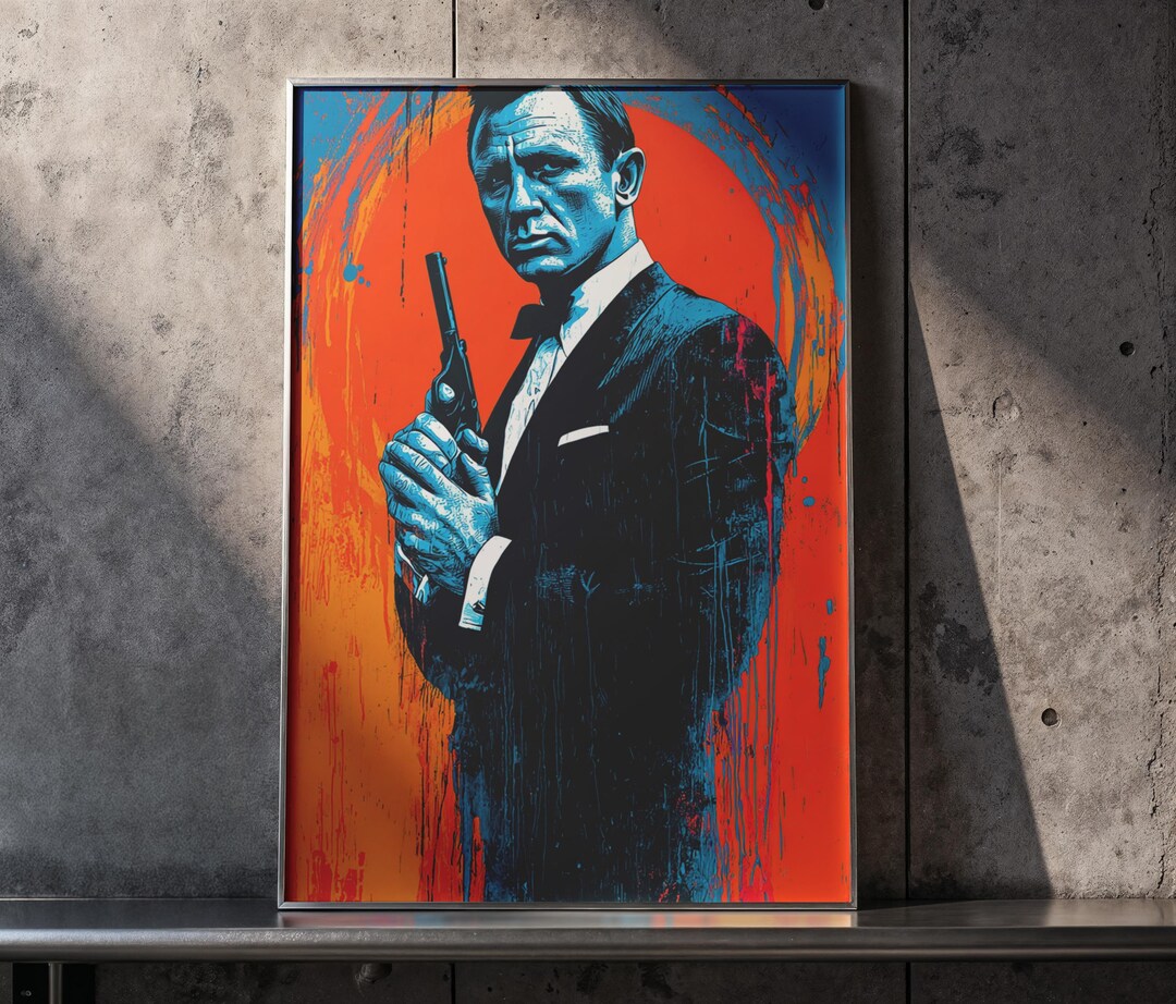 James Bond Wall Art, Daniel Craig 007 Poster, Pop Art Spy Print, Blue ...