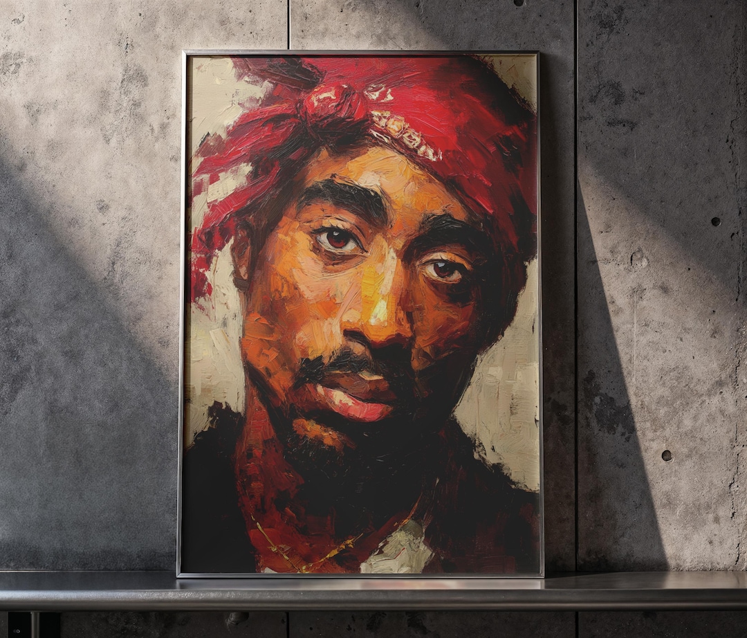 Tupac Shakur Art Print Hip Hop Legend Oil Painting Red Bandana Poster ...
