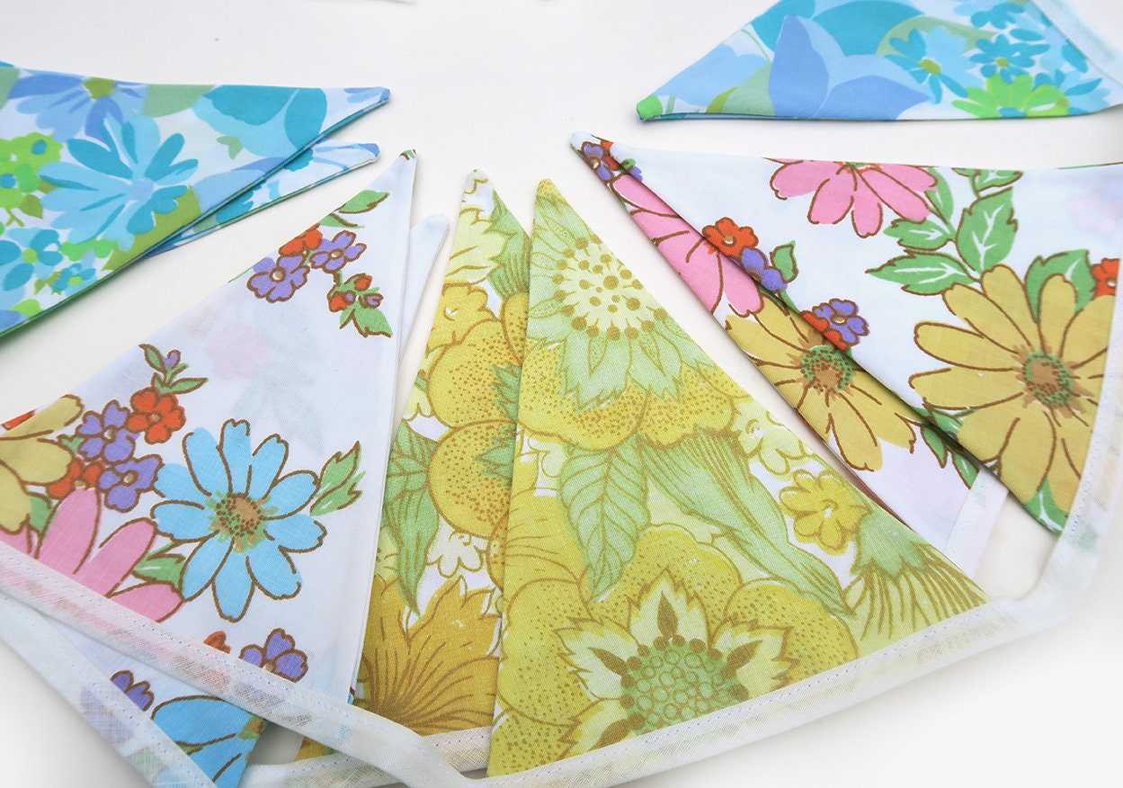 Flag Bunting Vintage Retro Pretty Spring Floral Flags . - Etsy Australia