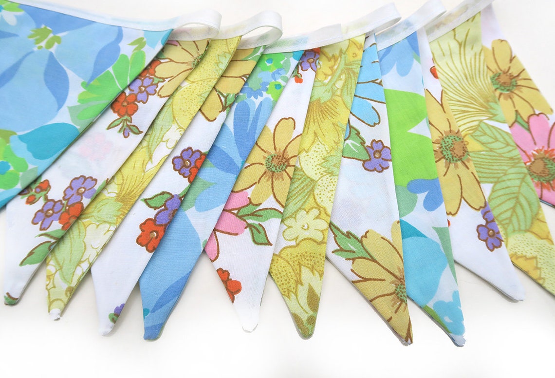 Flag Bunting Vintage Retro Pretty Spring Floral Flags . - Etsy Australia