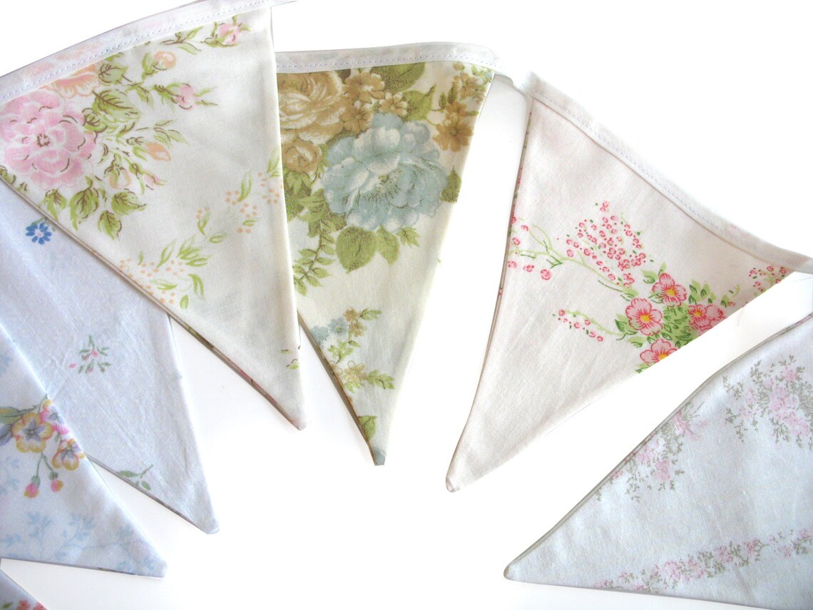 Flag Bunting Vintage Retro Pretty Spring Pastel & Ivory / - Etsy