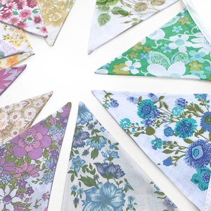 RAINBOW Bunting Retro Multi-colour Vintage Floral Fabric Flags ...