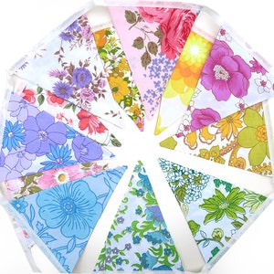 RAINBOW Bunting - Retro Multi-colour Vintage Floral Fabric Flags ...