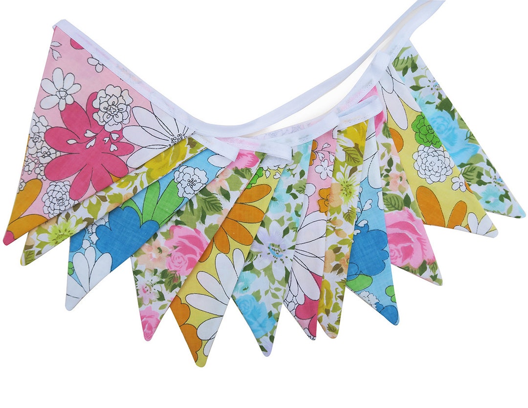 RETRO Flag Bunting - Vintage FLOWER POWER Floral Flags. Handmade ...