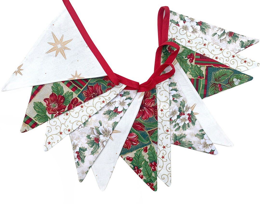 Christmas Bunting Red Green Gold Traditional Style Flags - Etsy