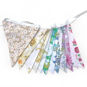 RAINBOW Bunting Retro Multi-colour Vintage Floral Fabric Flags ...