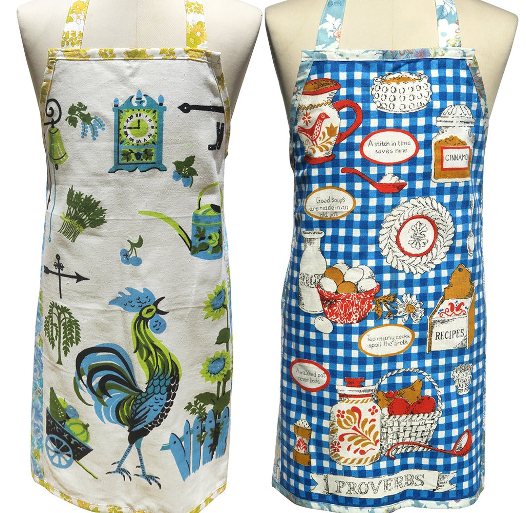 Upcycled Linen APRON, Kitchen Proverbs or Country Rooster Vintage Tea ...