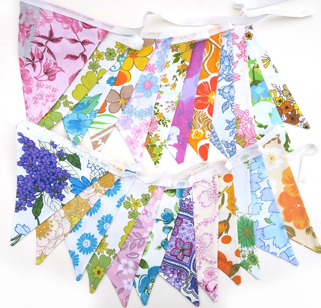 Bunting Flags X 2 . Vintage Retro Flower Power Multi-colour Florals ...