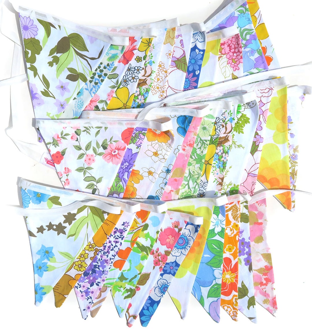 Bunting Flags X 3 . Vintage Retro Flower Power Multi-colour Florals ...