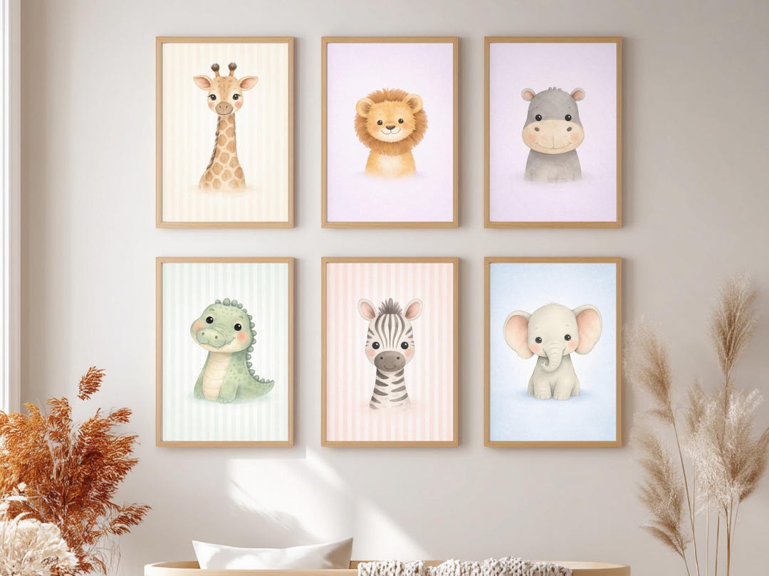 Safari Animal Nursery Wall Art Set, Neutral Jungle Baby Room Prints ...