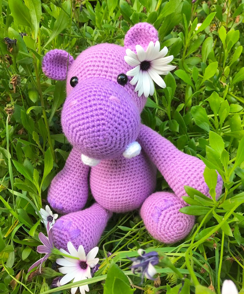 Hilda Hippo Amigurumi, Crochet Hippopotamus, Purple Hippo Plushie ...