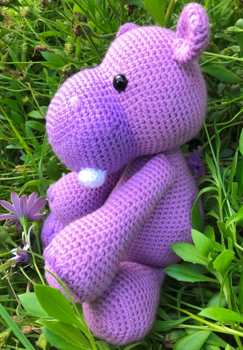 Hilda Hippo Amigurumi, Crochet Hippopotamus, Purple Hippo Plushie ...