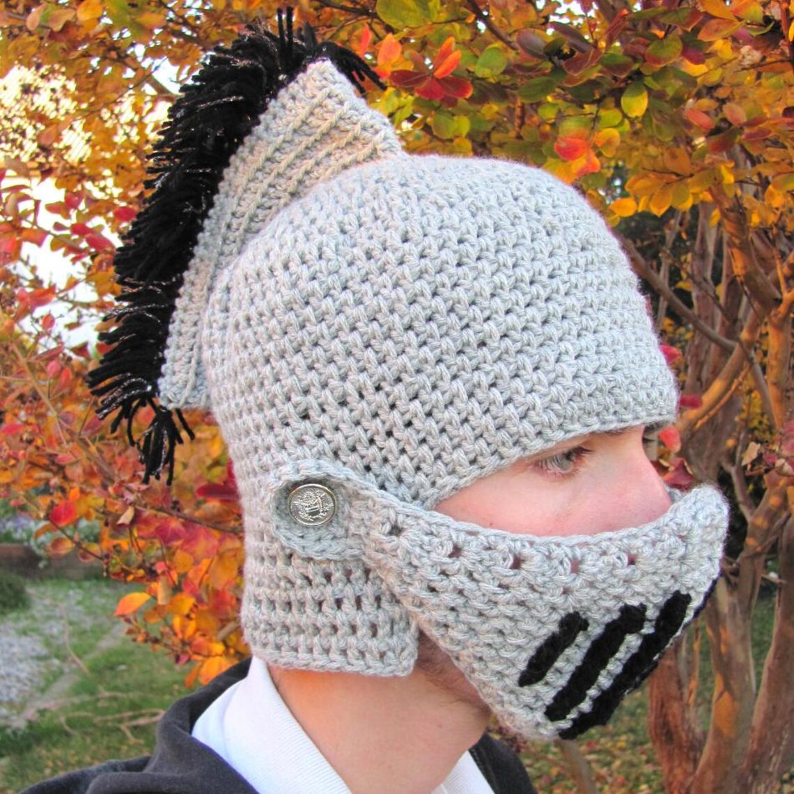 Crocheted Knight Hat Medieval Knight Helmet Grey - Etsy