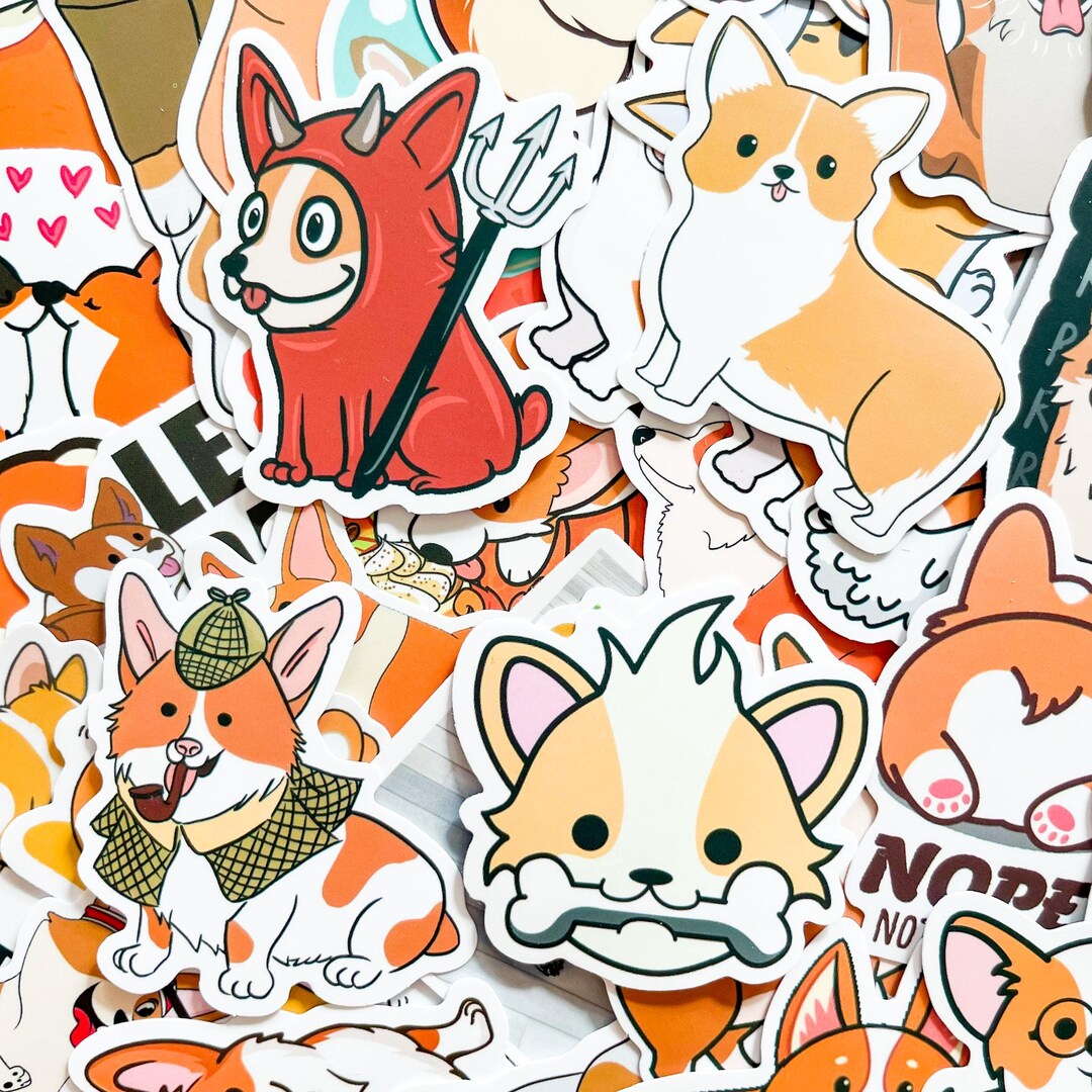 50 Random Corgi Stickers, Cute Cartoon Dog Stickers, Kawaii Puppy ...