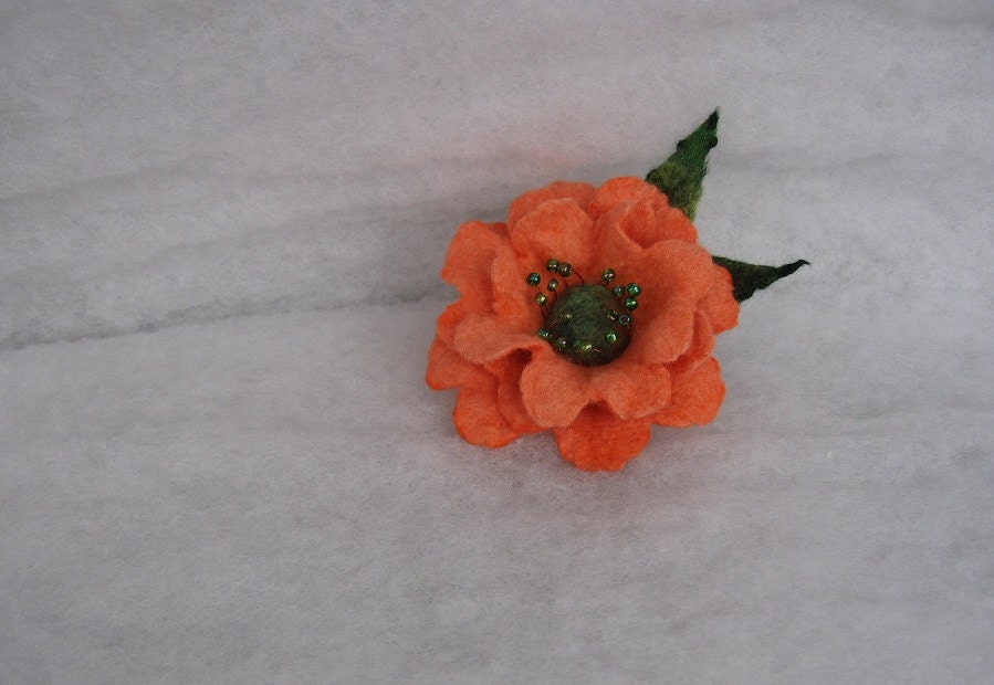 Flowers Brooch Felted Flower Hand Felted Brooch Wool Brooch Orange ...