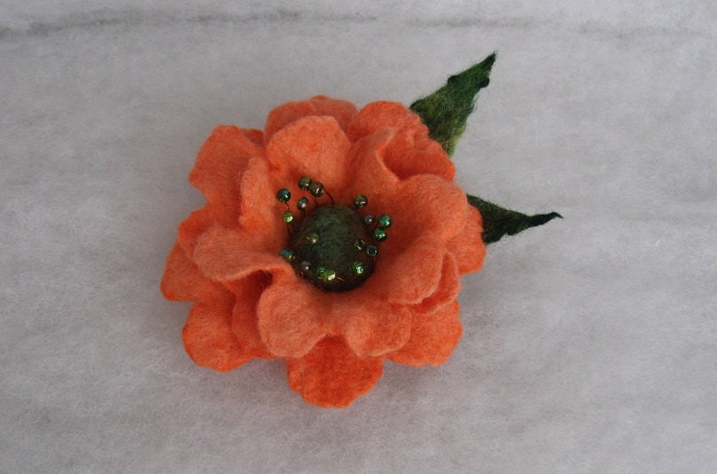 Flowers Brooch Felted Flower Hand Felted Brooch Wool Brooch Orange ...
