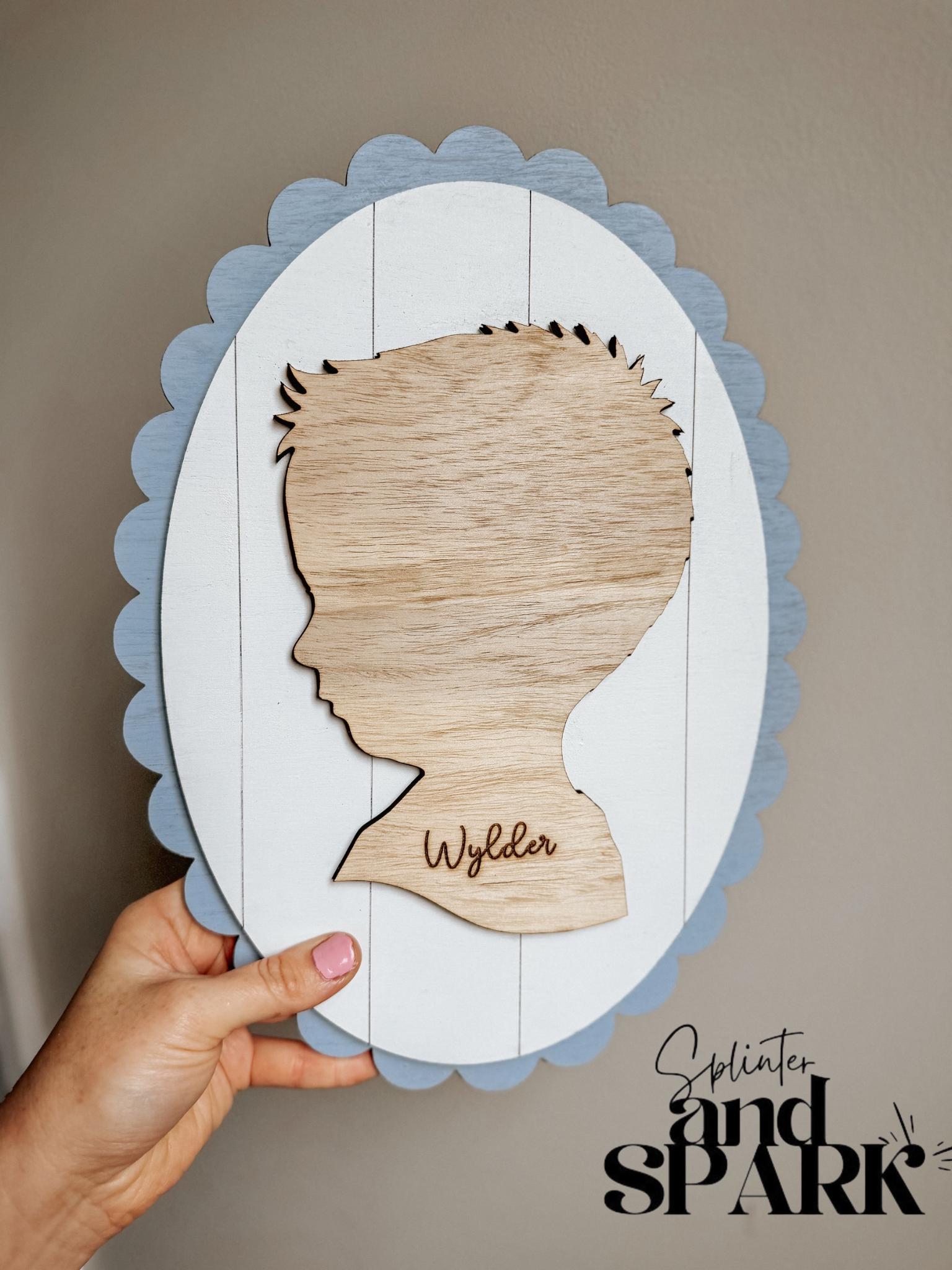 Personalized Wooden Silhouette Portrait | Scalloped Custom Child ...