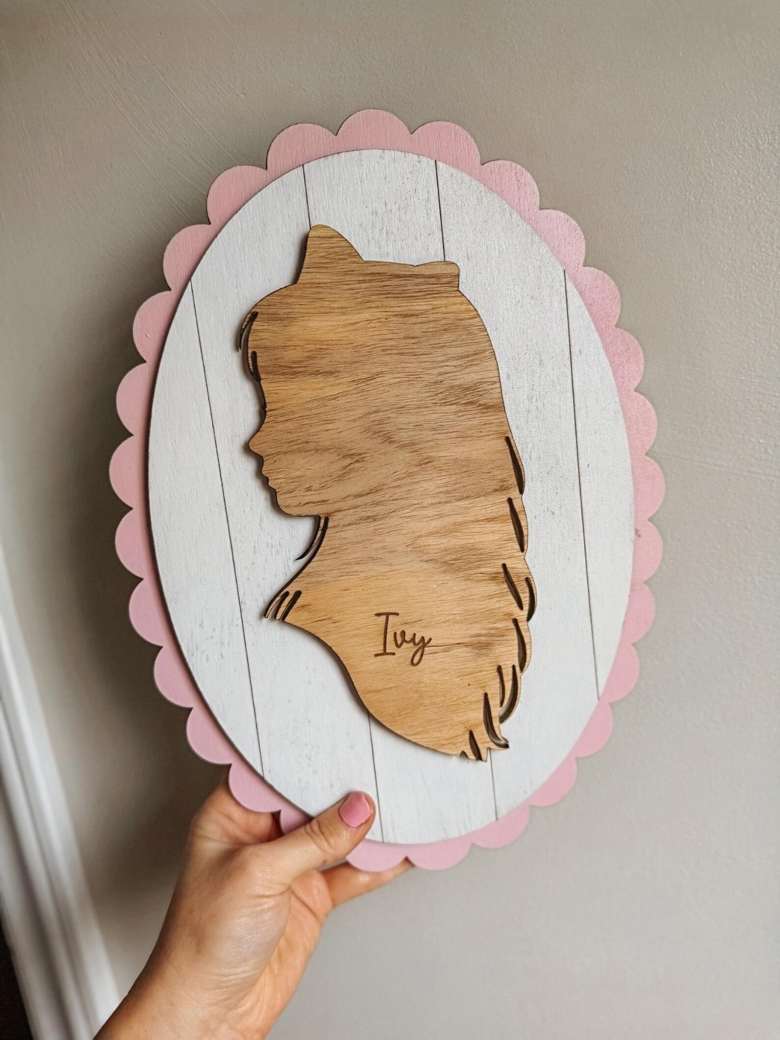 Personalized Wooden Silhouette Portrait | Scalloped Custom Child ...
