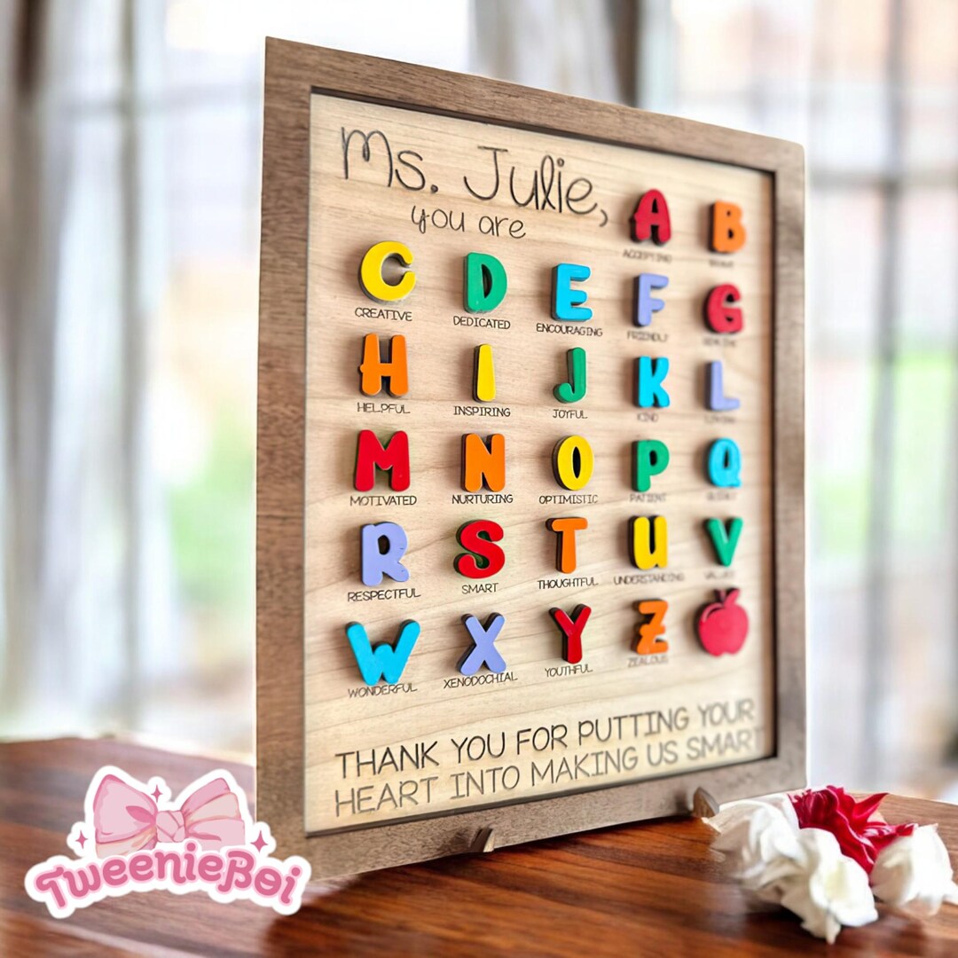 Personalized Teacher Alphabet Sign, Custom Teacher Name Gift, Wooden ...