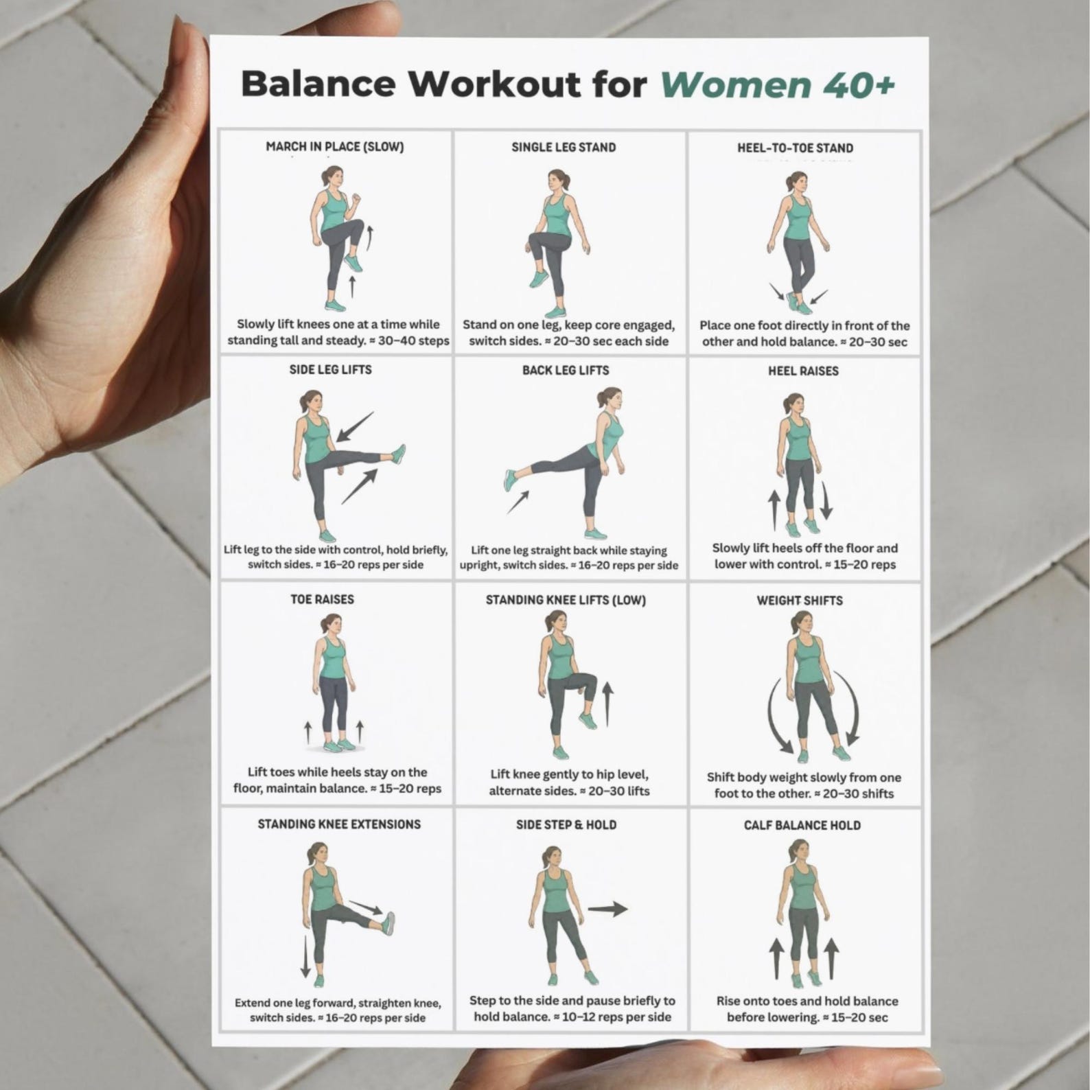 Balance Workout for Women 40+ Printable PDF | Standing Balance ...