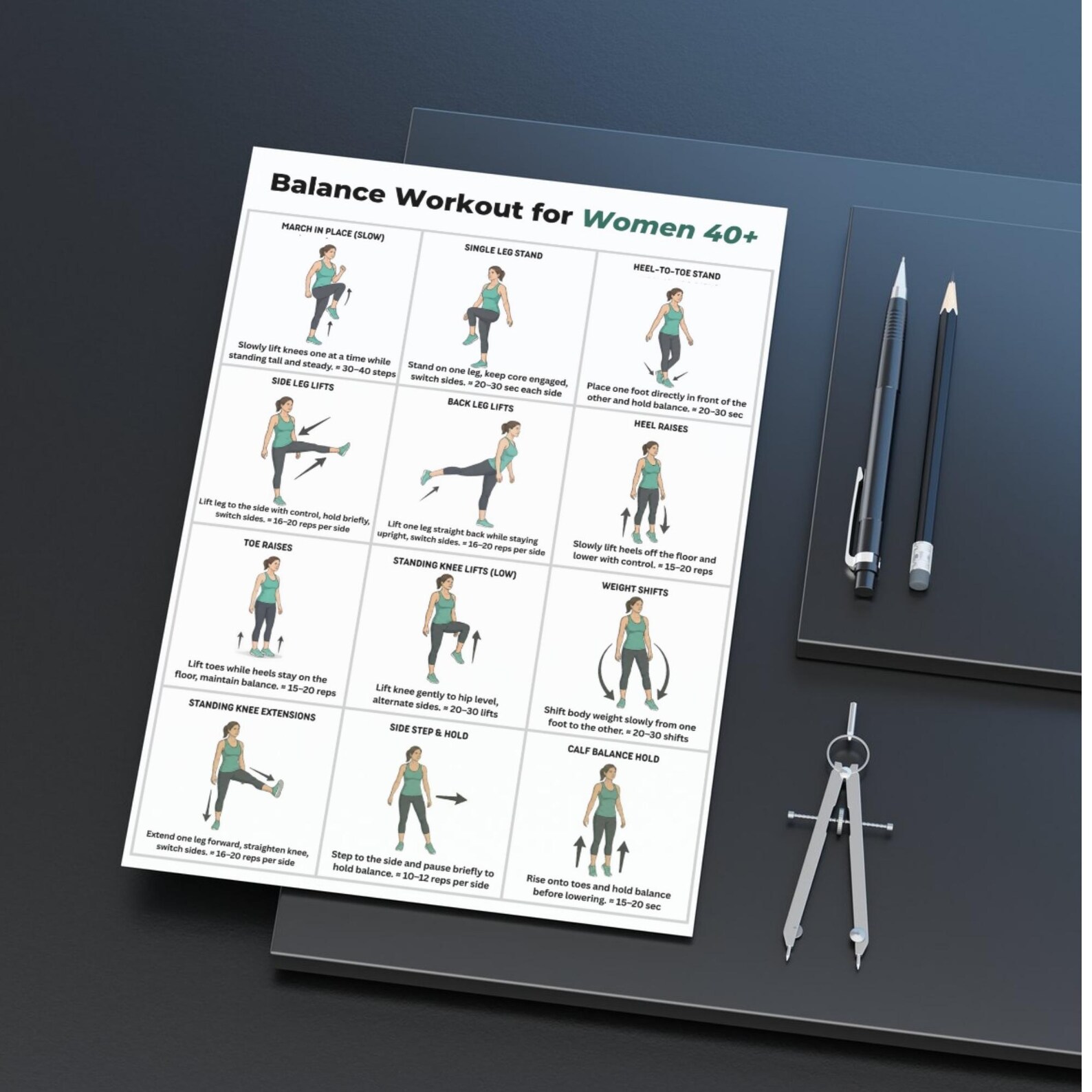 Balance Workout for Women 40+ Printable PDF | Standing Balance ...