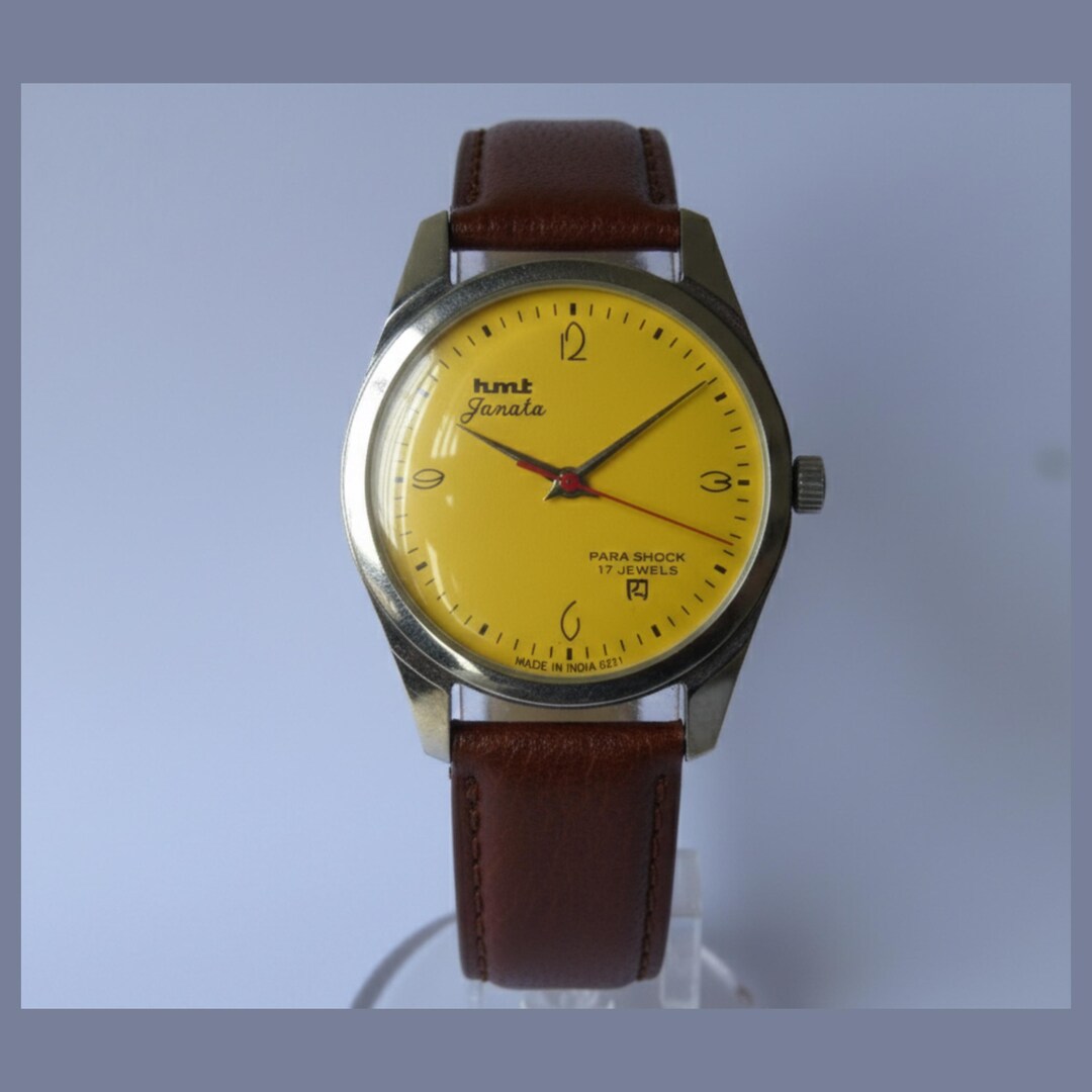 Vintage Mechanical HMT Yellow Dial Wrist Watch – 17 Jewels Para Shock ...