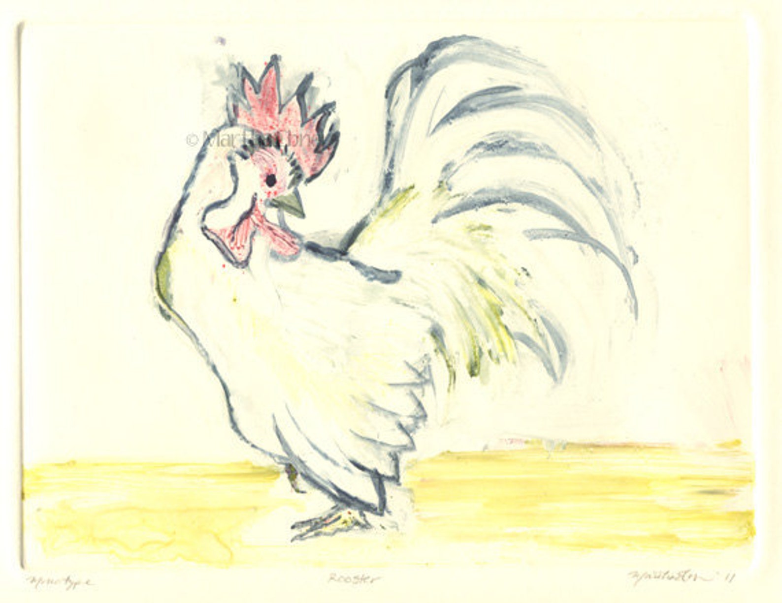 Rooster Print Monotype With Yellow and Red - Etsy