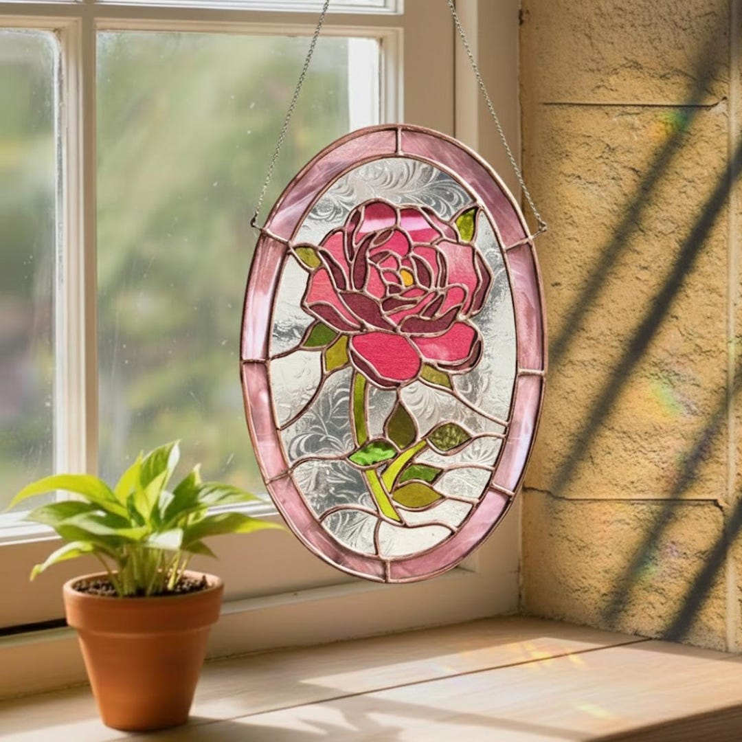 Stained Glass Rose Suncatcher - Enchanted Rose Beauty and the Beast ...