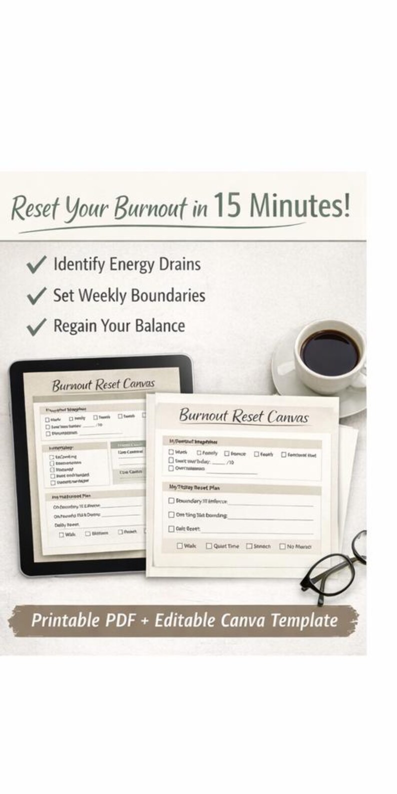 Burnout Reset Canvas | 7-day Mental Reset | One-page Burnout Recovery ...