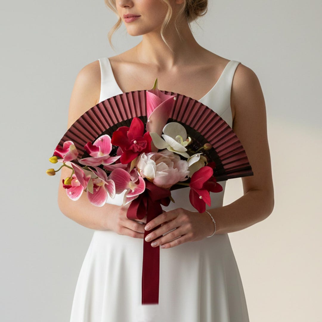 Bridal Fan Bouquet | Floral Hand Fan Wedding Bouquet, Oriental Inspired ...