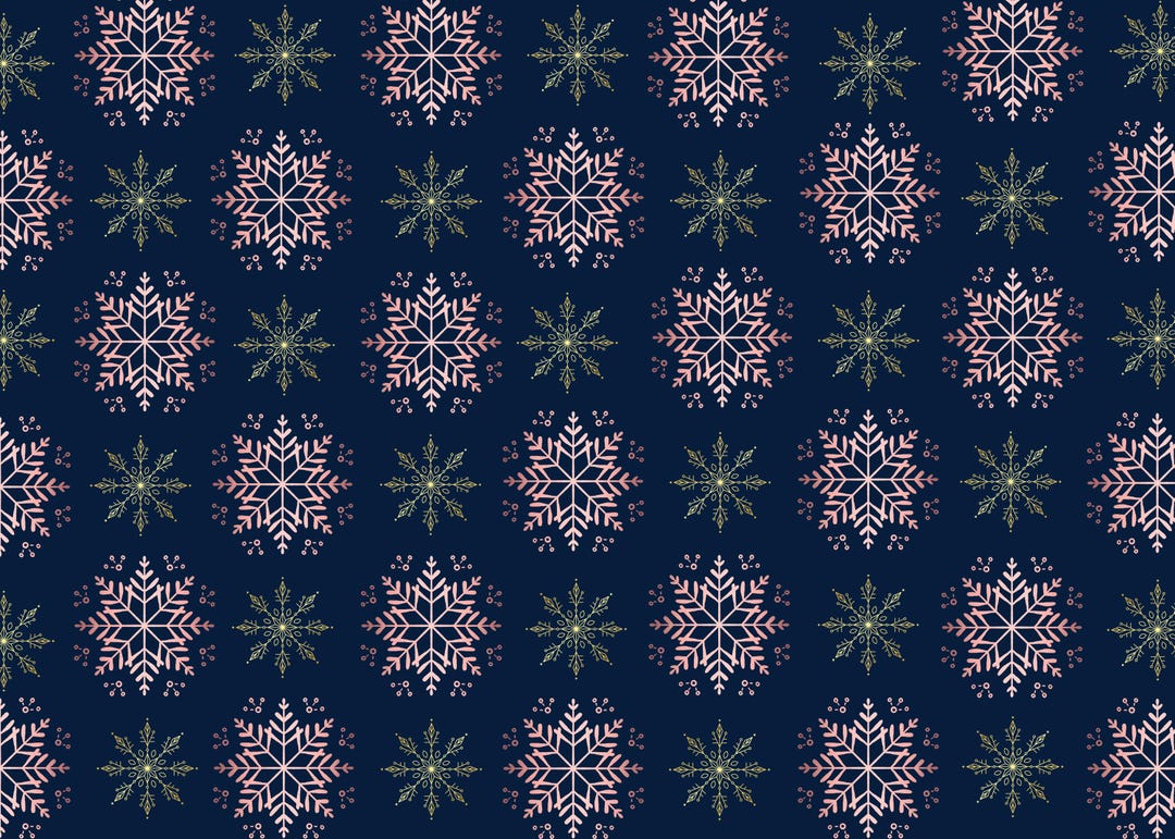 Snowflake Seamless Pattern, Navy Blue Winter Digital Paper, Rose Gold ...