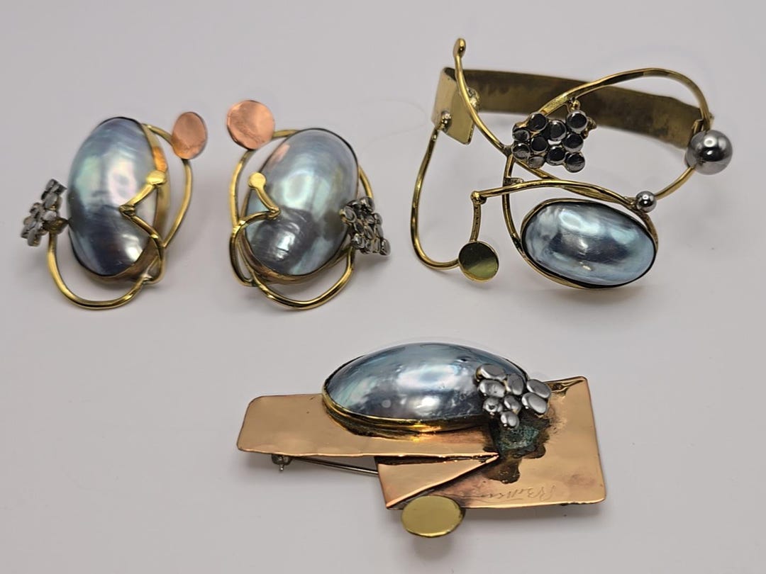 Richard Bitterman Signed Brutalist Mabe Pearl Jewelry Set - Etsy