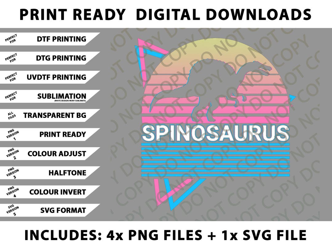 Spinosaurus Dinosaur Retro Png Bundle, Digital Downloads - Etsy