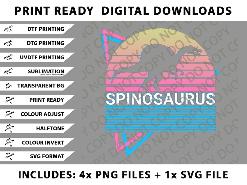 Spinosaurus Dinosaur Retro Png Bundle, Digital Downloads - Etsy