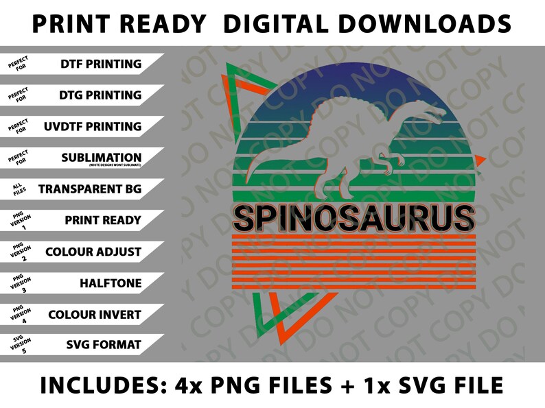 Spinosaurus Dinosaur Retro Png Bundle, Digital Downloads - Etsy